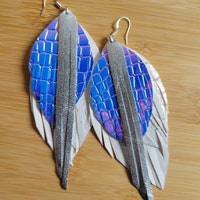 Black Genuine Leather Feather Earrings , Soft Flowy Leather, Long ...