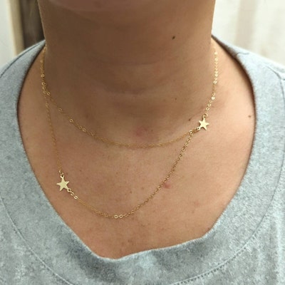 Gold/silver Two Star Double Layer Necklace, Multi Strand Necklace ...