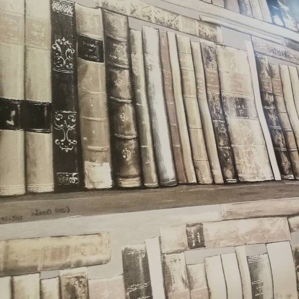 Vintage Books Wallpaper on White Bookcase, Home Office Decor, Book ...