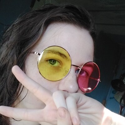 Spamton G. Spamton Glasses Pink and Yellow Circle Glasses Halloween ...