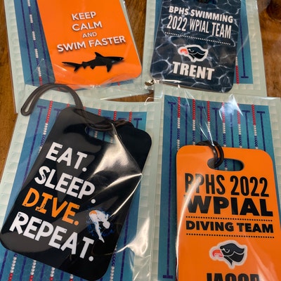 Swim Bag Tag, Sport Bag Tag, Swim Team Bag Tag, Swim Party Favor, Shark ...