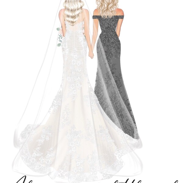 Mother of the Bride Illustration, Wedding Parent Print, Customized ...