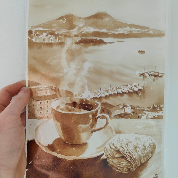 Original Coffee Painting, Coffee Art on Watercolor Paper, A Cup of Tea ...