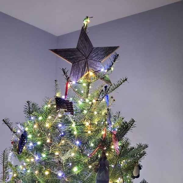 White Wood Star Christmas Tree Topper Decoration 12” Star Tree Topper ...