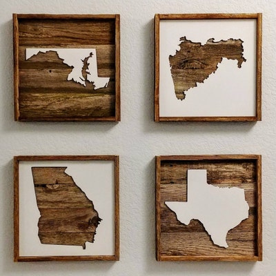 Name Your State. Rustic State Shape. Reclaimed Wood Wall Art. State ...