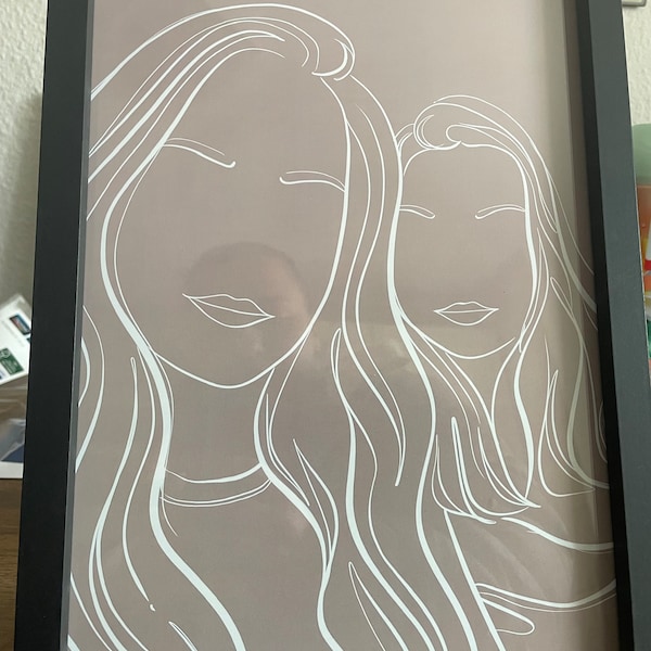 Best Friend Gift Line Drawing, Birthday Gift for Woman, Christmas Gift ...