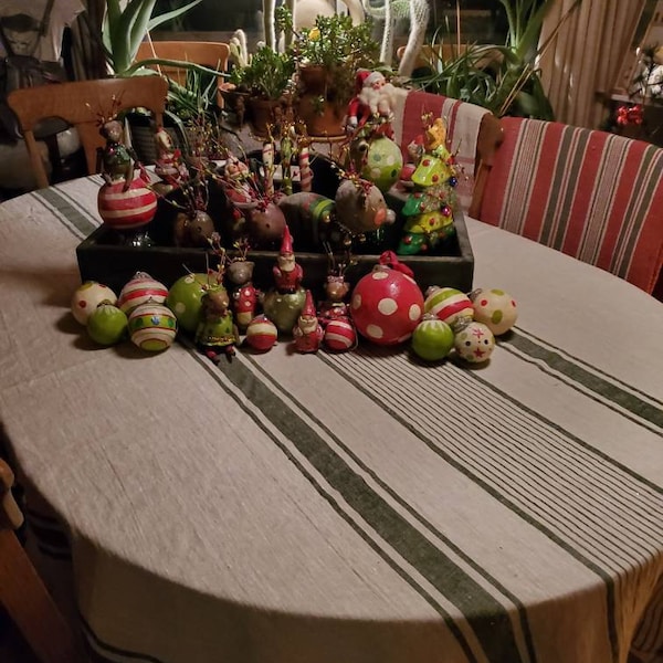 Heavy Linen Tablecloth for Easter Table - French Style Striped Washed ...