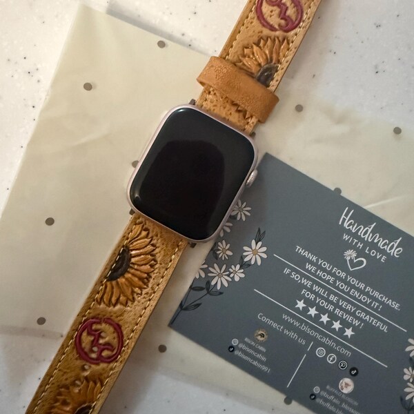 Custom Design Western Floral Tooled & Painted Leather Watch Band ...
