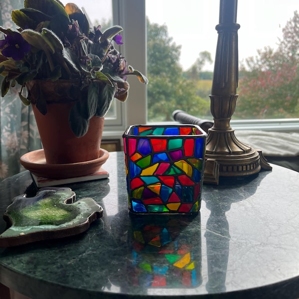 Mosaic Multi-color Candle Holder. Hand Painted Glass With the Look of ...