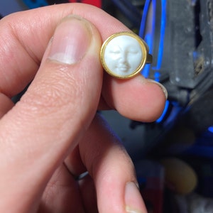 Moon Face Ring. Hand Casted Full Moon in Brass Gold Setting. Gold ...