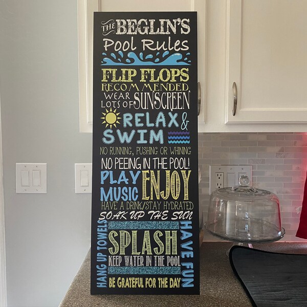 Pool Sign, Custom Outdoor Chalkboard Style Pool Sign, Pool Rules Sign ...