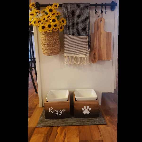 Modern Square Dog Bowl Set | Elevated Pet Feeder | Porcelain Pet Bowls ...