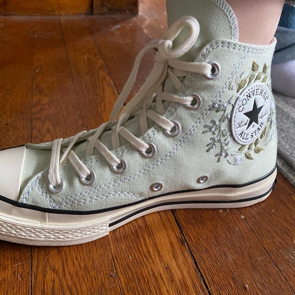 Custom Embroidered Converse High Tops, Small Flower Embroidered ...