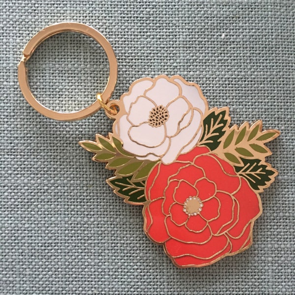 Irene Floral Enamel Keychain | Cute Flower Keychain | Peony Keychain ...