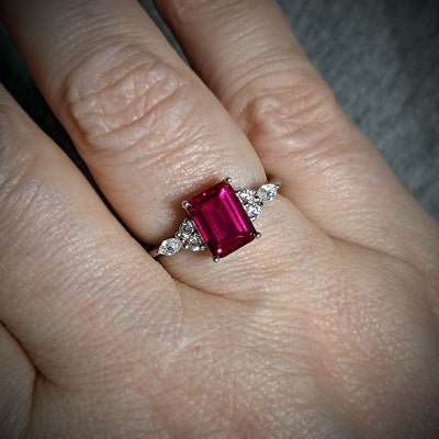 Emerald Cut Ruby Ring/ruby Engagement Ring for Women/sterling Silver ...