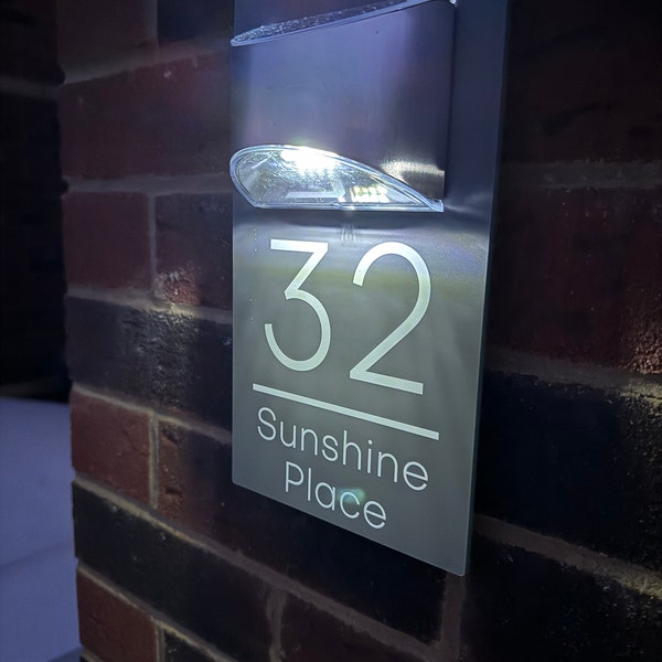 Solar House Sign LED Illuminated Contemporary Modern Door Number Plaque ...