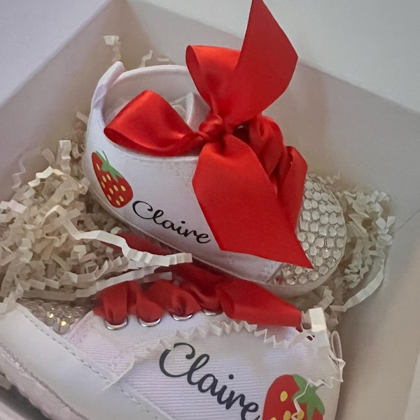 Strawberry Baby Girl Shoes, Berry Baby Shoes, Red or Pink Strawberry ...