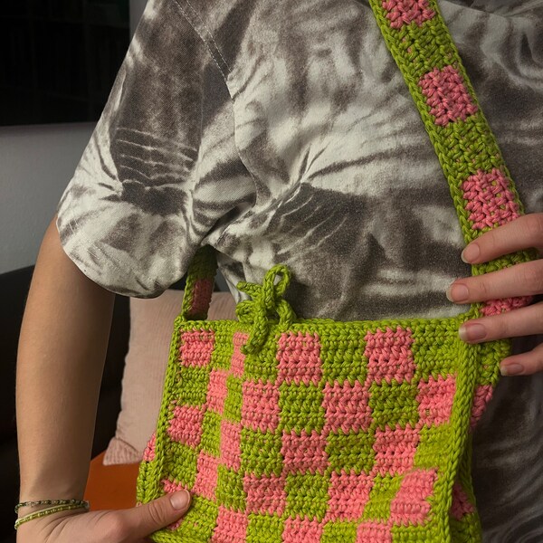 CROCHET PATTERN - Easy Checkerboard Shoulder Bag Crochet Pattern Y2K ...