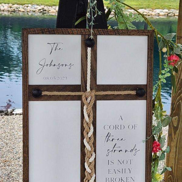 A Cord of Three Strands Unity Ceremony Idea Cross Braid Wedding Signage ...