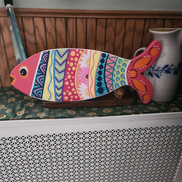 Wooden Painted Coastal Fish Art | Wood Art | Painted Fish | Home Decor ...