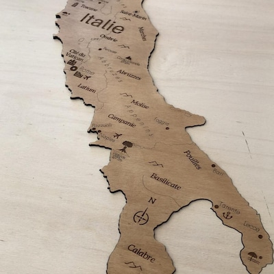 Italy Wooden Design Map - Etsy