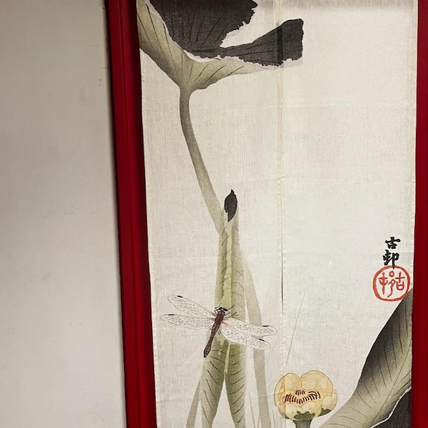 Noren Curtain, Libelle and Lotus, Ohara Koson, Linen Curtains, Door ...