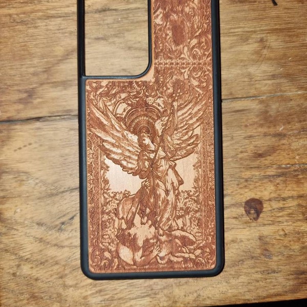 Saint Michael Archangel Fighting Demon Wood Phone Case – Laser Engraved ...