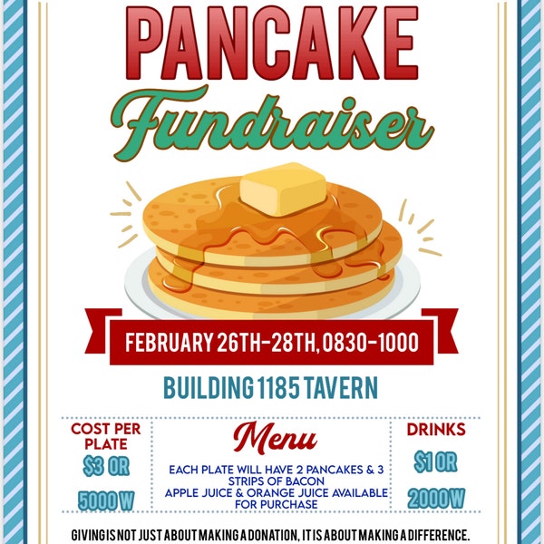 Editable Pancake Breakfast Fundraiser Flyer Ticket, PTA PTO School ...