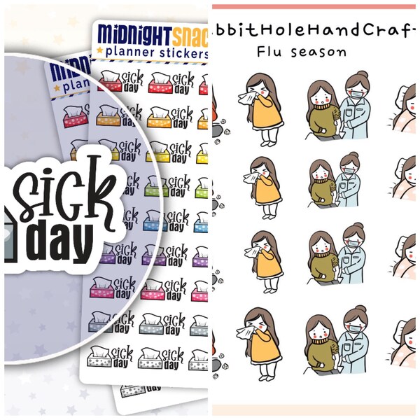 Sick Day Planner Sticker | Tissue Box Icon Stickers | Rest and Self ...