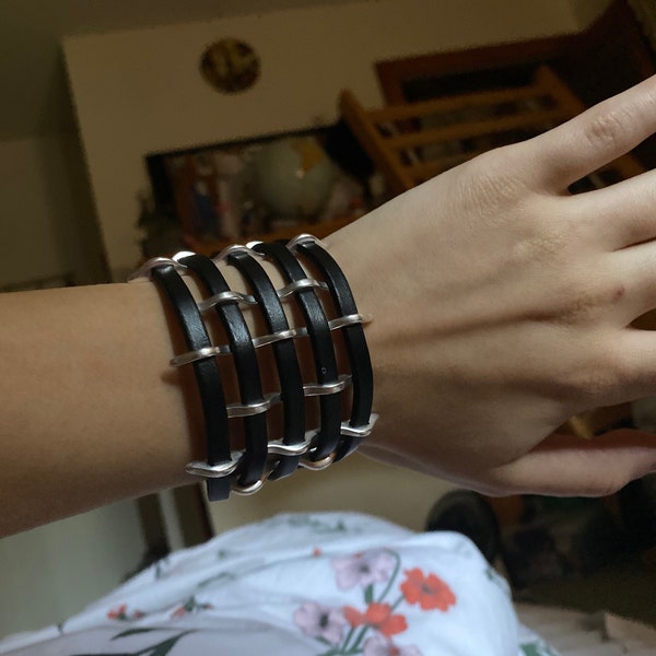 The Defender Bold and Edgy Statement Leather and Silver Cuff Bracelet ...