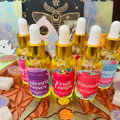 Set of 6 Scented 1 Oz. Body Oils, Fruit Loops, Unicorn, Strawberry ...