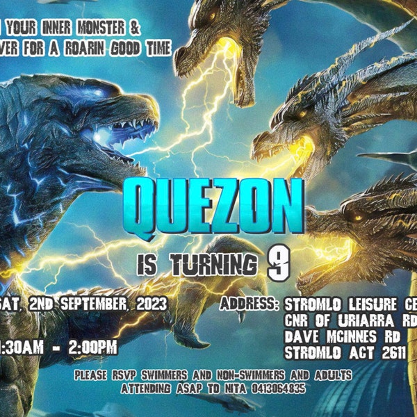 Godzilla Invite, Godzilla Birthday Invitation, Godzilla Birthday ...