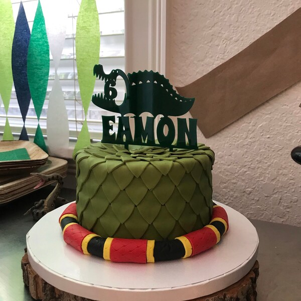 Alligator With Name Birthday Cake Topper - Etsy