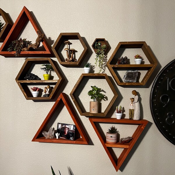 Set of 3 Triangle Shelves / Large for Crystals Triangle Shelf Geometric ...