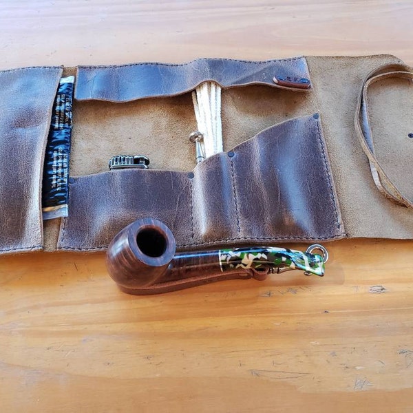 Leather Pipe Roll, Personalised Pipe Pouch, Leather Pipe Case, Leather ...