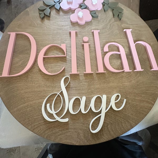 Floral Nursery Name Sign 3D Wood Round, Custom Baby Girl Gift ...
