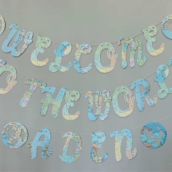 Welcome to the World Banner, Pastel Maps, First Birthday, Baby Shower ...