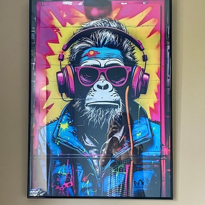 DJ Monkey Graffiti Wall Art, Monkey With Headphones Graffiti Print ...