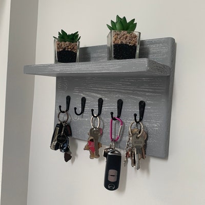 Distressed Grey Key Hook With Shelf, Key Holder, Handmade Gift, Custom ...