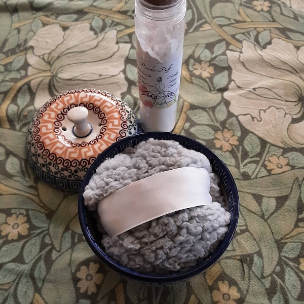 Body Powder Puffdusting Powder Puff Handcraftedvintage Stylelong Wood ...