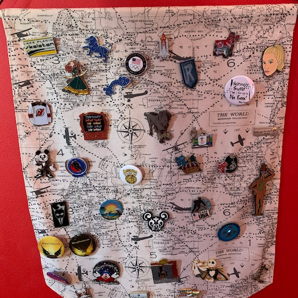World Map Pin Banner, Travel Collection, Pin Display, Map Canvas Banner ...