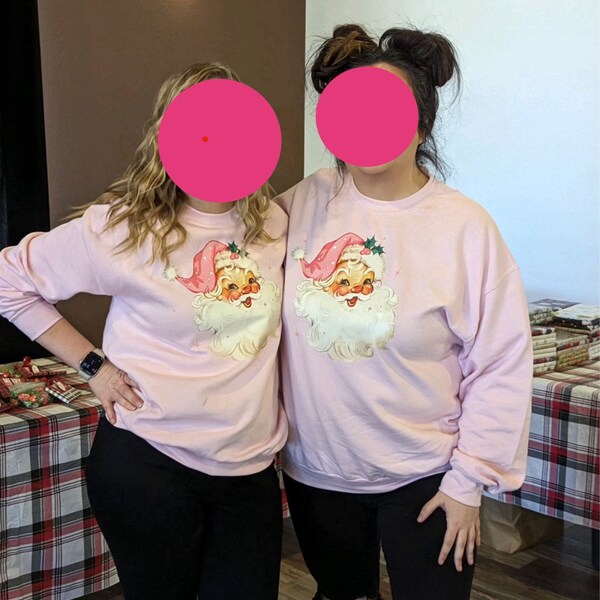Retro Pink Santa Christmas Sweatshirt Gift for Woman Christmas Pjs ...
