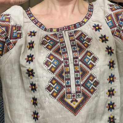 Royal Blue Embroidered Blouse Geometric Pattern Blouse Boho - Etsy