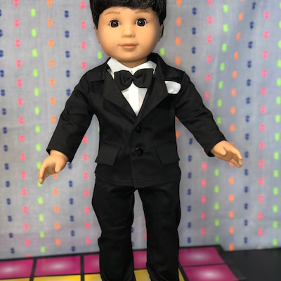 Tuxedo 5 Piece Tuxedo Set Clothes Fits 18 Inch Boy Doll Black Jacket ...