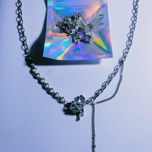 Y2K Black Diamond Handmade Star Chain Necklace,chain Necklace With ...