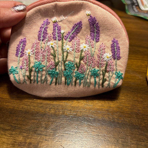 Hand Embroidered Coin Purse With Flower Embroidery, Earphone Case ...