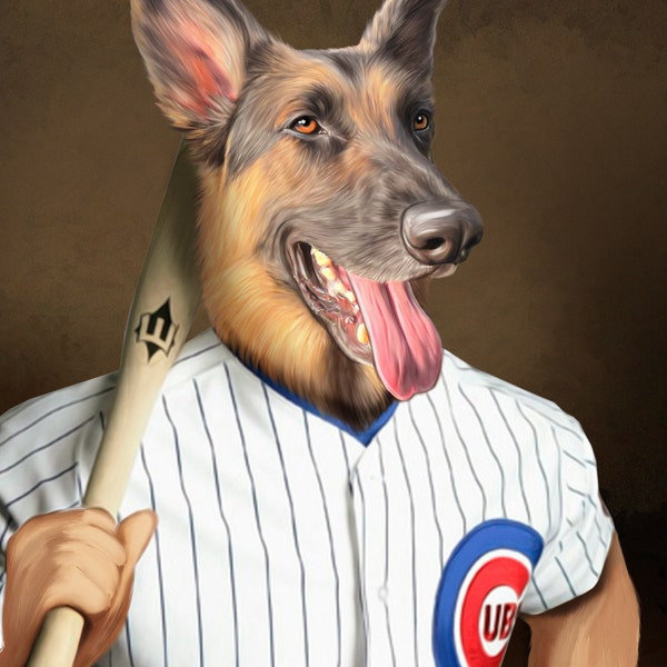 Baseball Lover Gift, Custom Pet Portrait, Baseball Player Dog, Pet ...