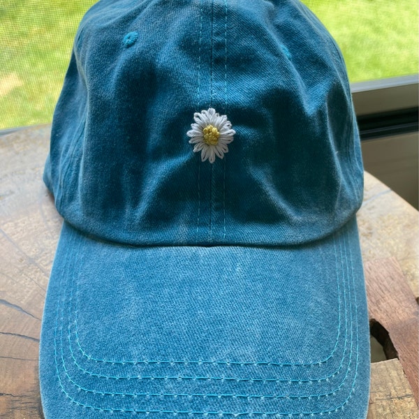 Hand-embroidered Floral Hat, Distressed Garden Hat, Daisy Honeybee Hat ...