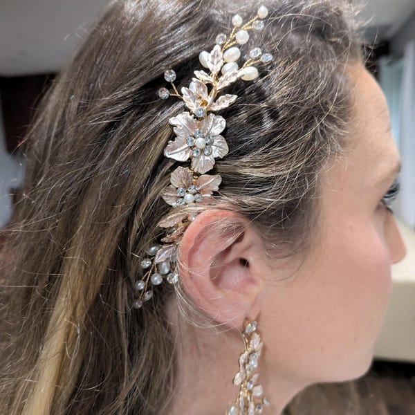 Bridal Earrings Floral Gold Flower and Pearl Earrings Wedding Earrings ...