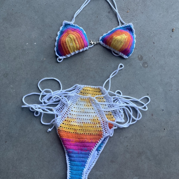 Sexy Crochet Bikini - High Cut Thong Bikini - Hig Leg Thong Bikini Set ...